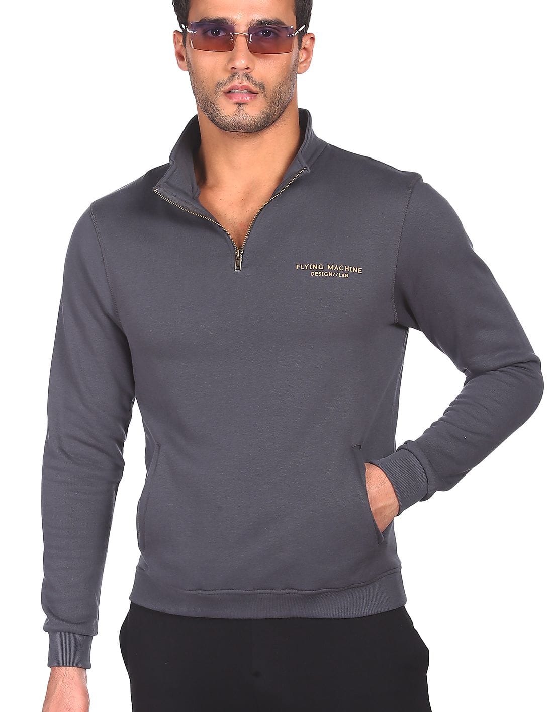 Buy Flying Machine Solid High Neck Sweatshirt - NNNOW.com