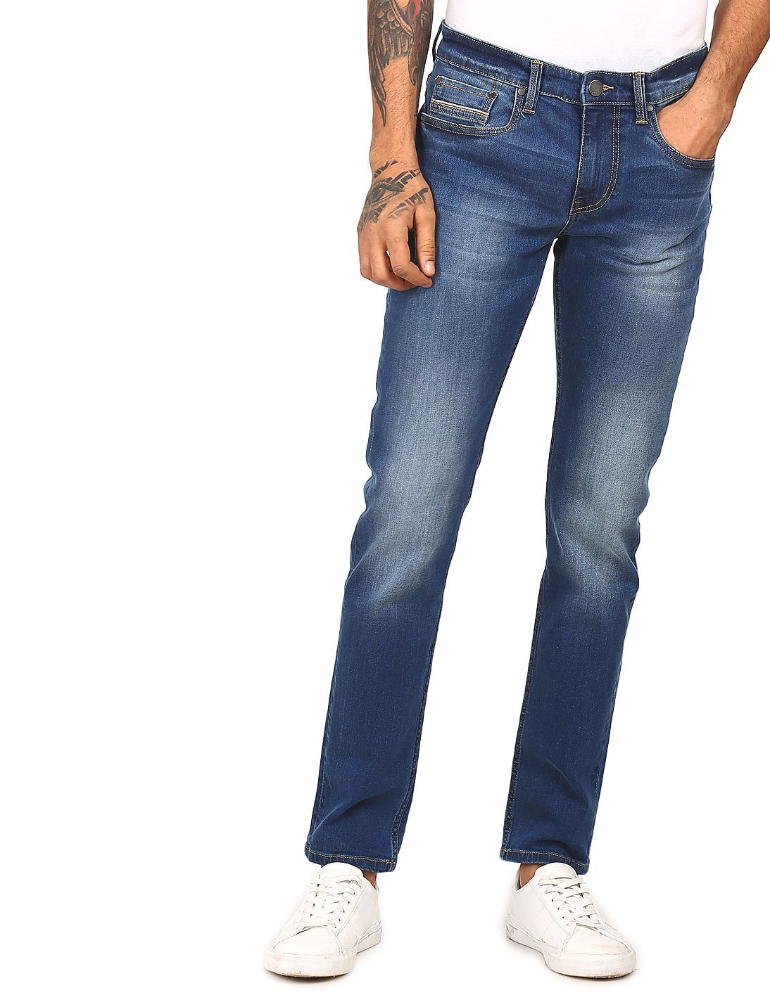 Buy AD by Arvind Stone Wash Slim Fit Jeans - NNNOW.com